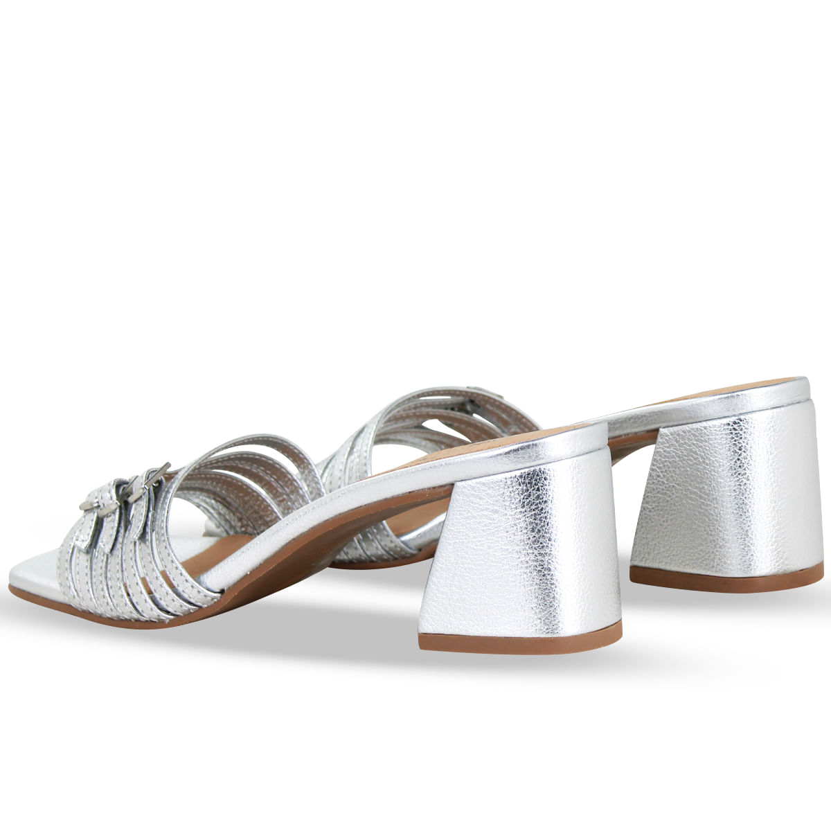 Tamanco Couro Metalizado Roma Prata